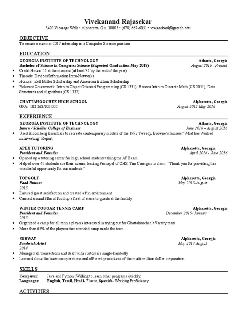 Cs 1100 Resume | PDF | Computer Science | Computing