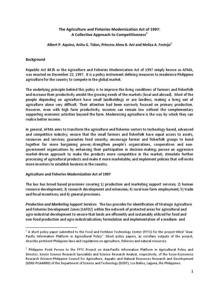 AFMA of 1997 RA 8435.pdf | Research And Development | Agriculture