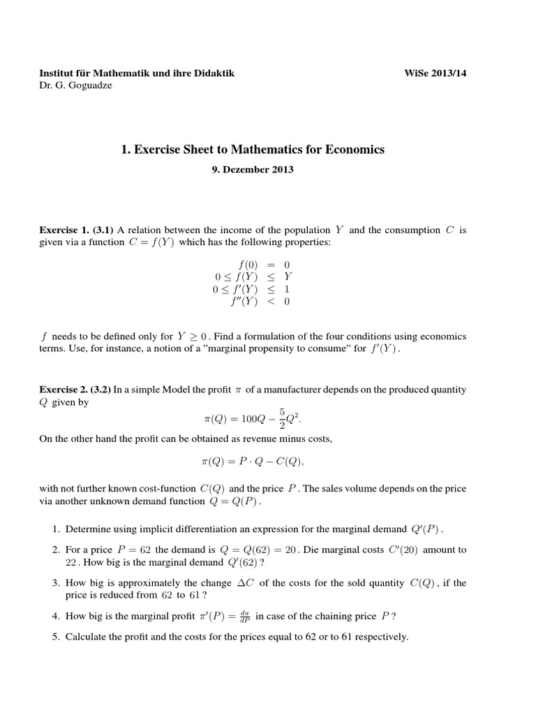 Statistics Exercises 1 | PDF | Supply And Demand | Derivative