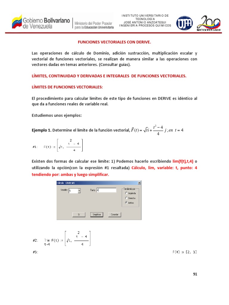 Funciones Vectoriales Con Derive | PDF | Vector Euclidiano | Integral