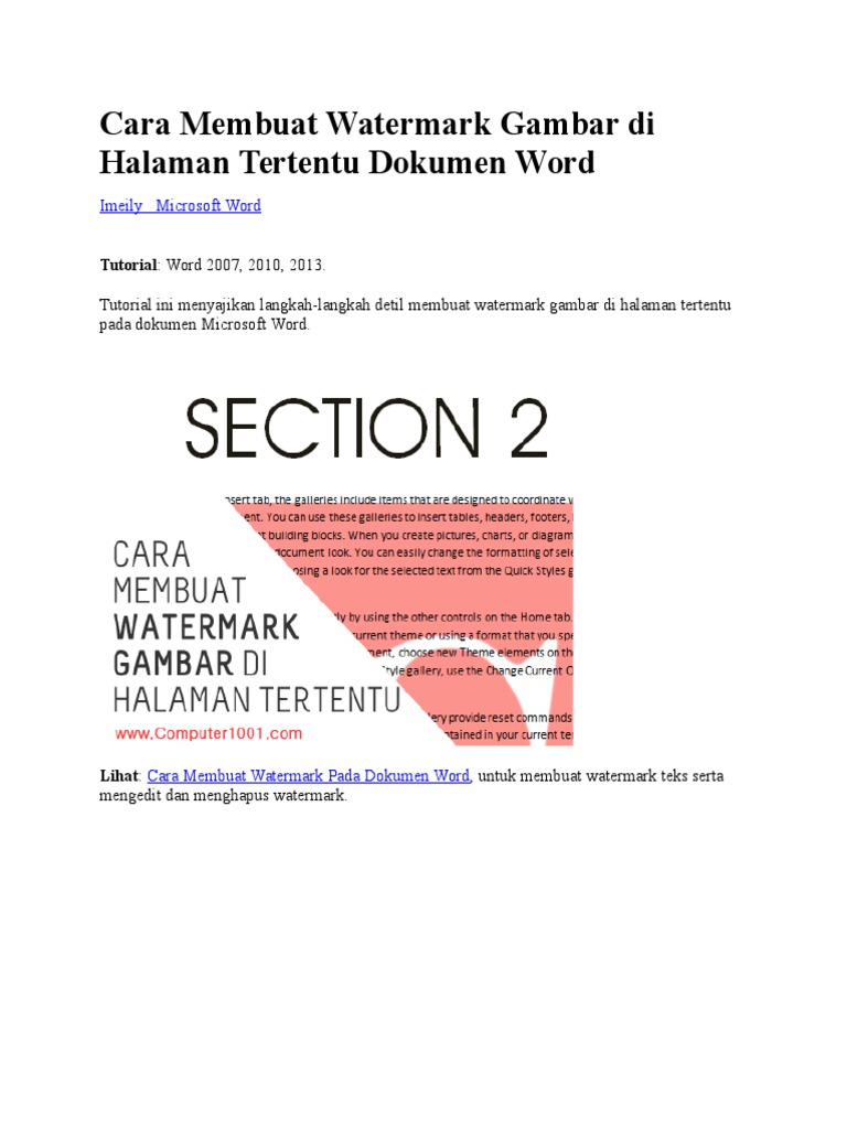 Cara Membuat Watermark Gambar Di Halaman Tertentu Dokumen Word | PDF
