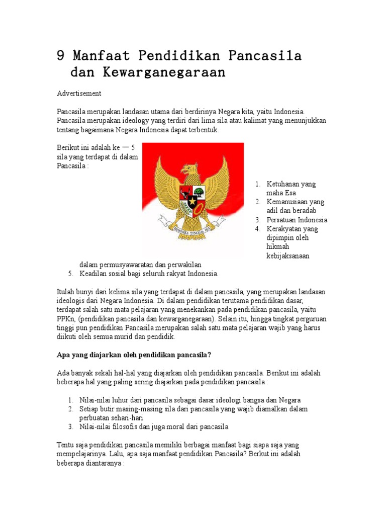 Manfaat Pendidikan Pancasila untuk Mahasiswa | PDF