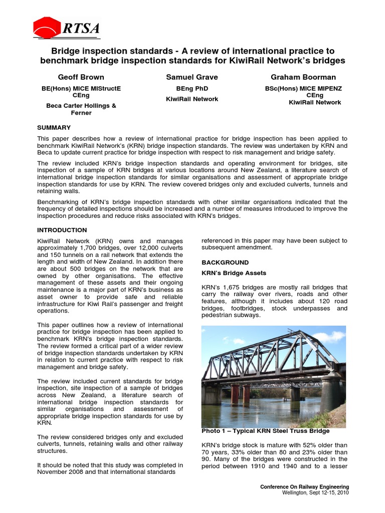 Benchmarking Bridge Inspection Standards: A Review of KiwiRail Network's Practices Against ...