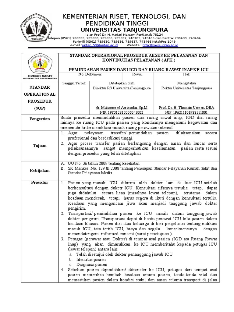 Pemindahan Pasien Dari Igd, Ruang Rawat Inap Ke Icu | PDF