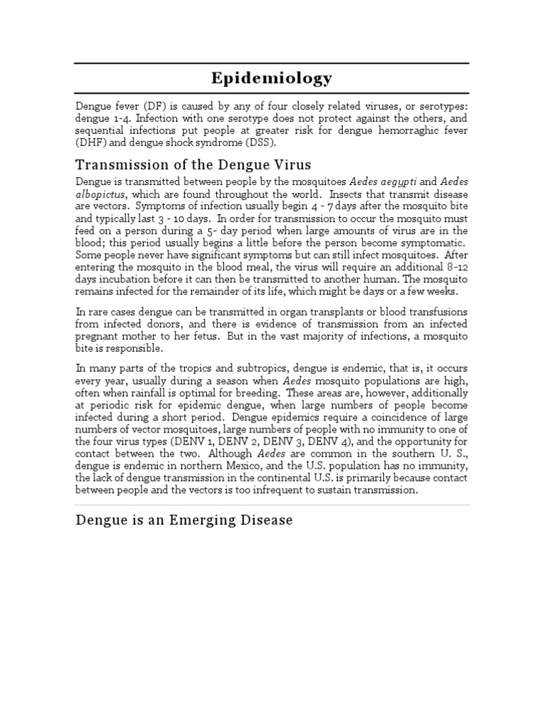Epidemiology: Transmission of The Dengue Virus | PDF | Diseases And ...
