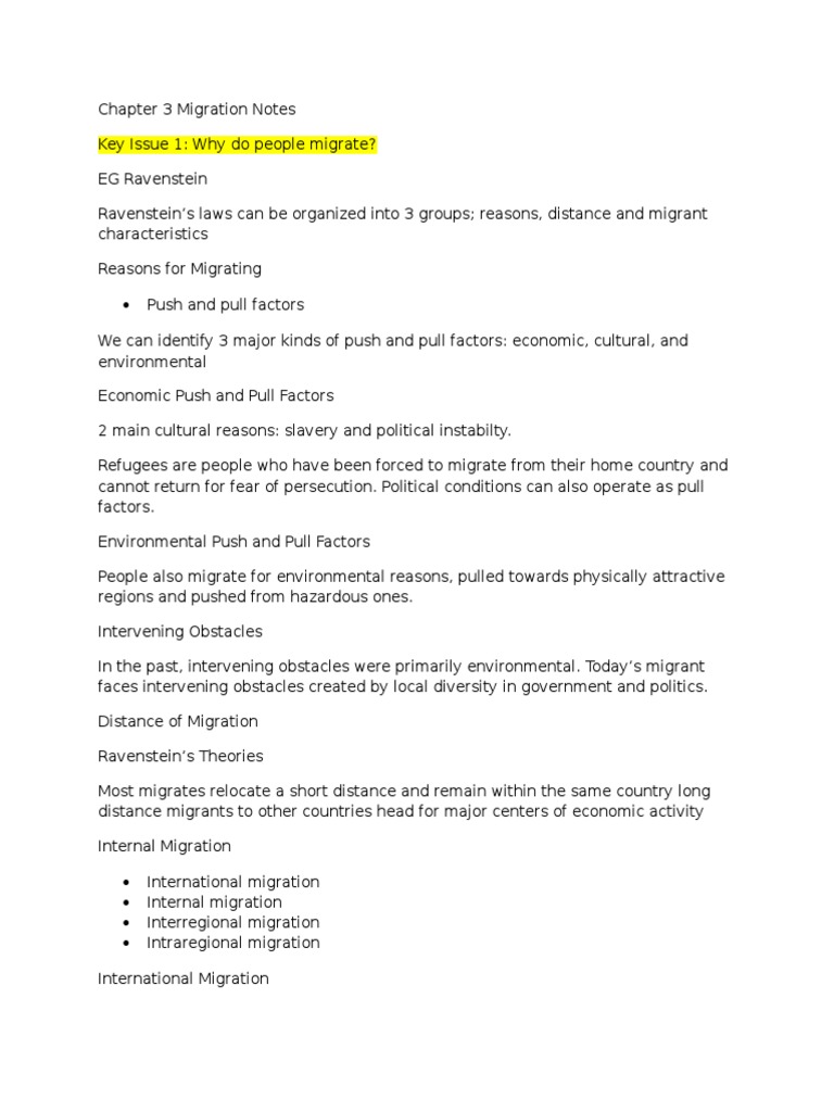 Chapter 3 Migration Notes | PDF | Immigration | Human Migration