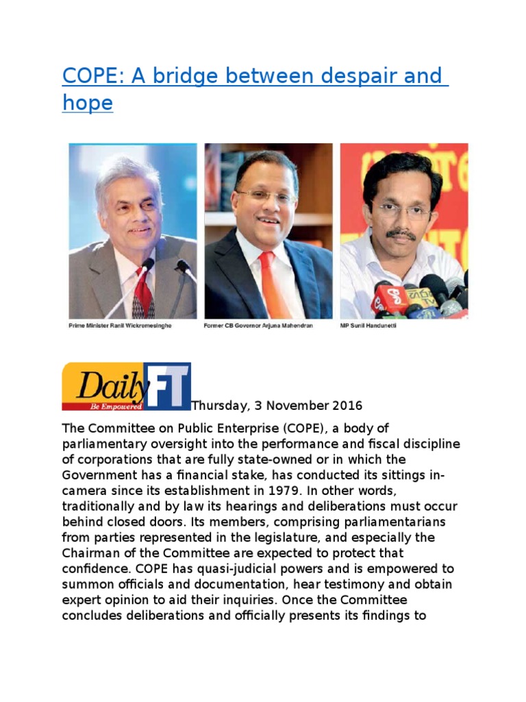 COPE A Bridge Between Despair and Hope | Download Free PDF | Government ...