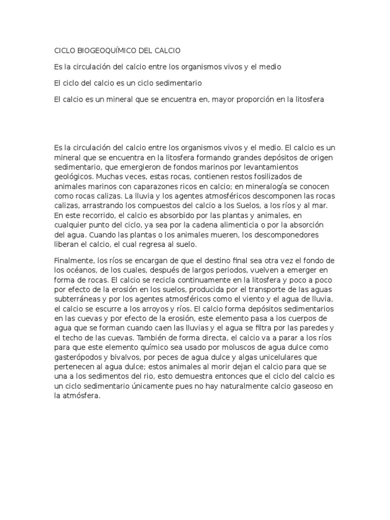Ciclo Biogeoquímico Del Calcio | PDF