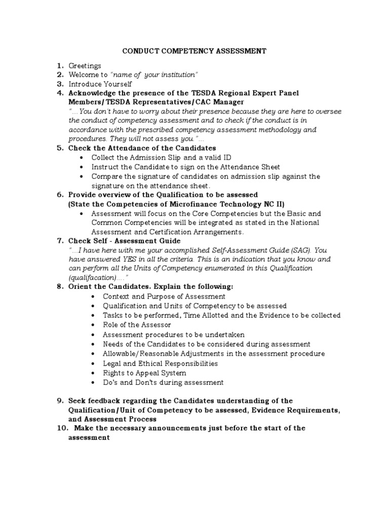 Conduct Competency Assessment.docx Script Bay | Educational Assessment ...