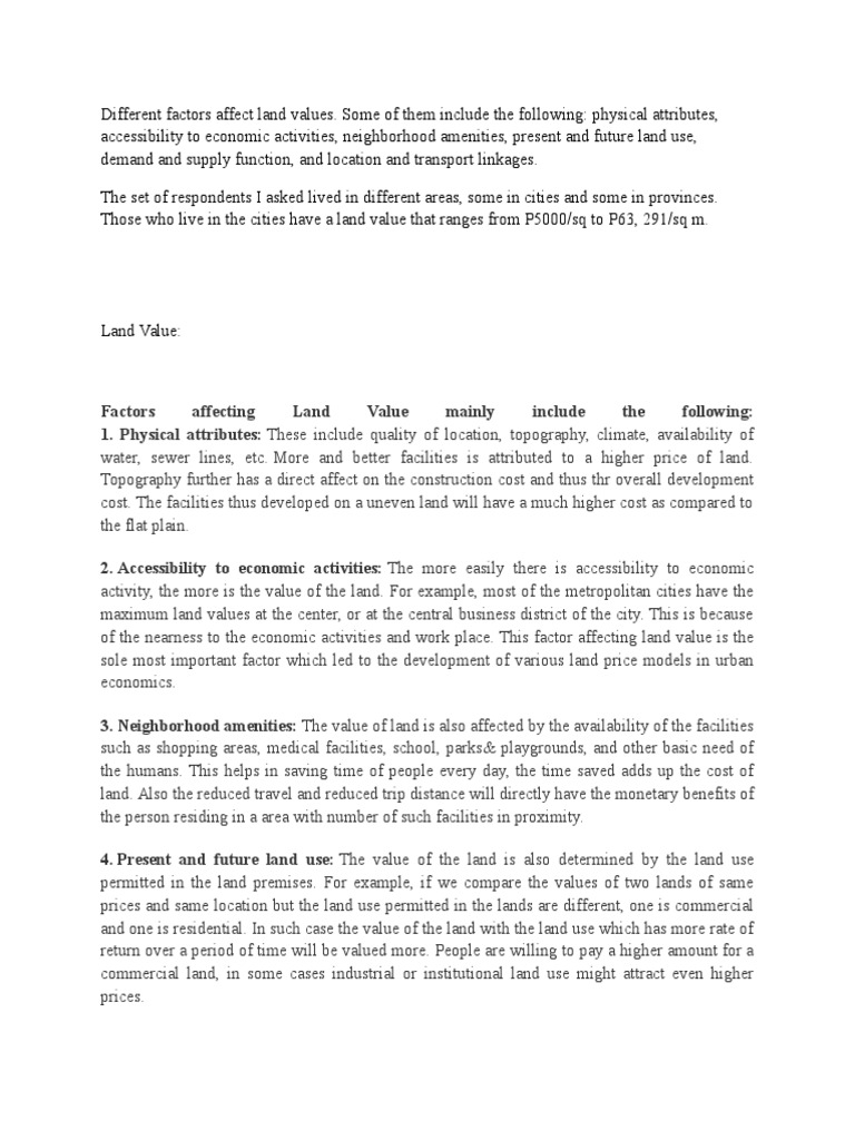 Different Factors Affect Land Values | PDF | Real Estate Appraisal | Prices
