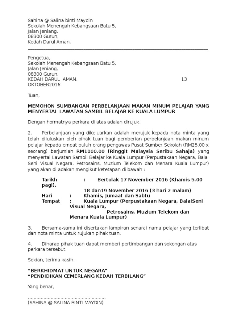 Surat Claim Makan Minum Ke KL | PDF
