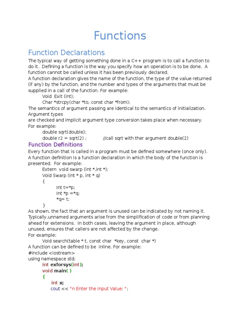 Functions Guide Declare Define Call And Overload In C Pdf Parameter Computer Programming 