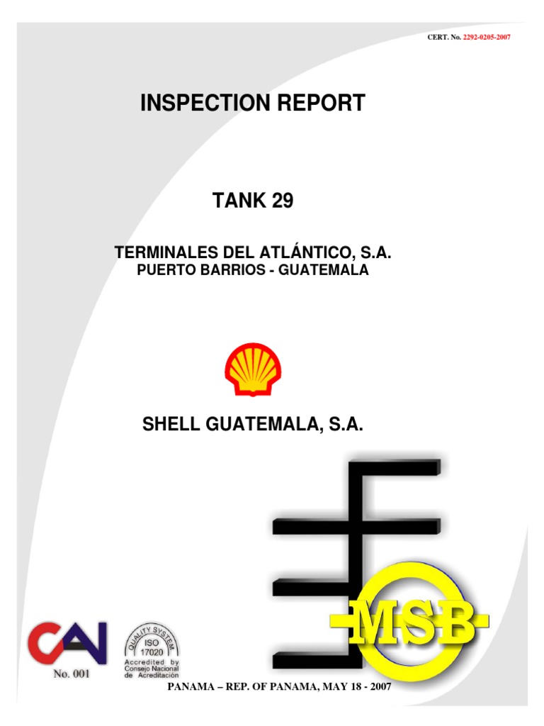 Tank 29 Inspection Report Shell - Guatemala | PDF | Corrosion | Pipe ...