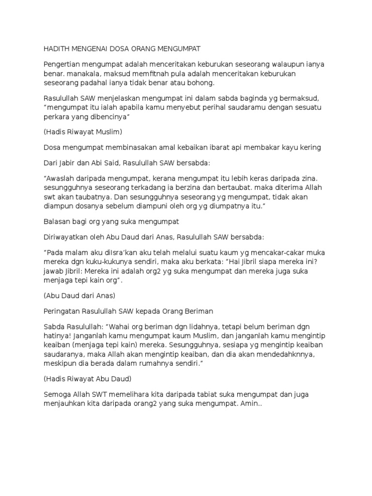 Hadith Mengenai Dosa Orang Mengumpat | PDF