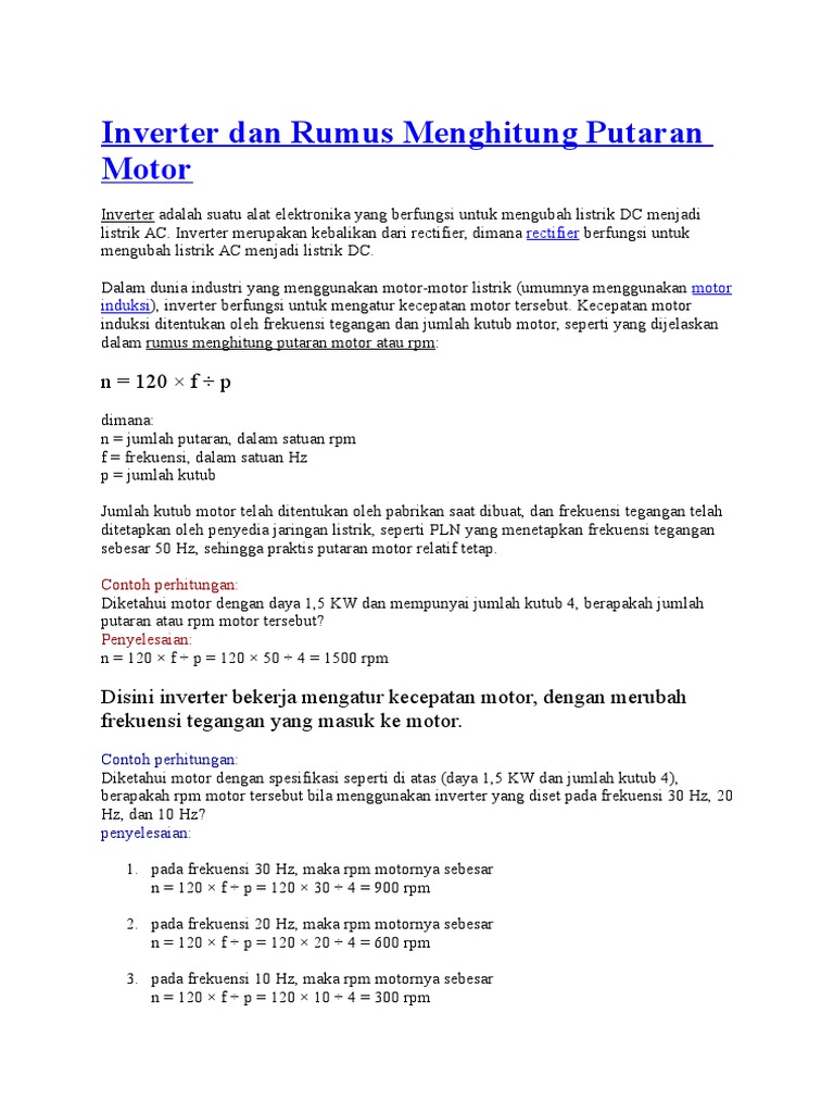 Inverter Dan Rumus Menghitung Putaran Motor | PDF | Metode & Bahan Ajar