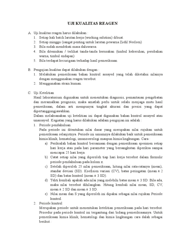 Uji Kualitas Reagen | PDF