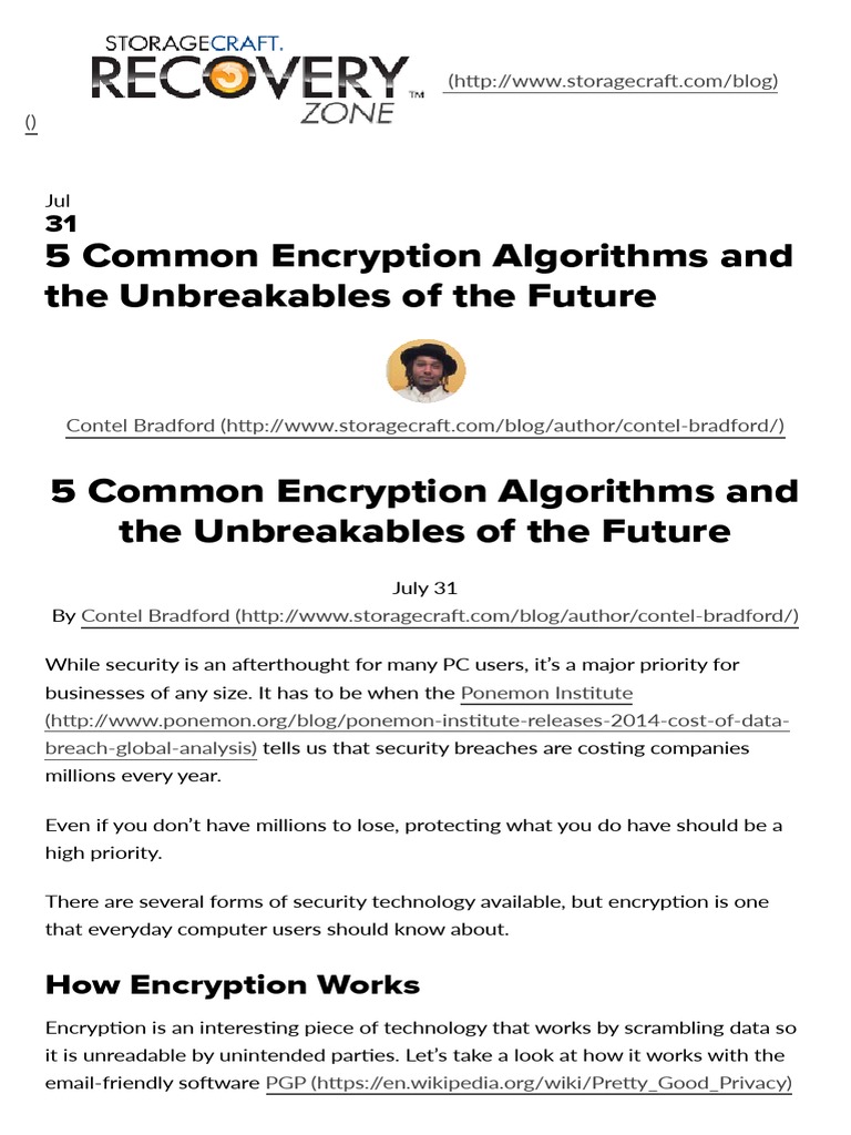 5 Common Encryption Algorithms and The Unbreakables of The Future - StorageCraft | PDF | Secure ...