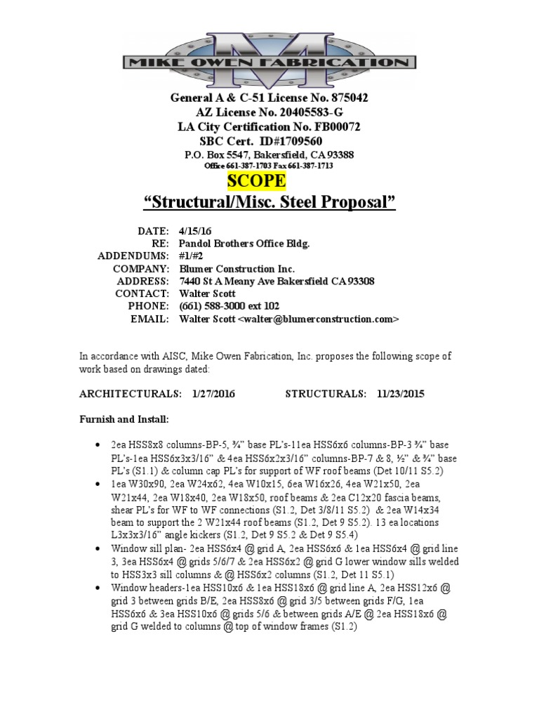 Pandol Brothers New Office Scope | PDF | Structural Steel | Civil ...