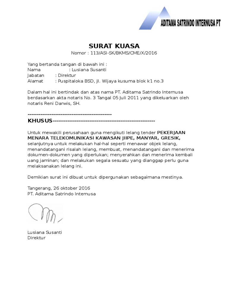 Surat Kuasa Lelang | PDF