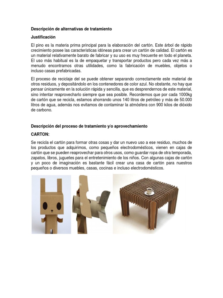 Aprovechamiento Residuo Carton | Descargar gratis PDF | Cartón | Reciclaje