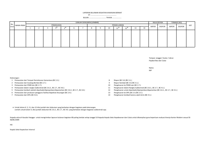 Format Laporan Bulanan KB | PDF