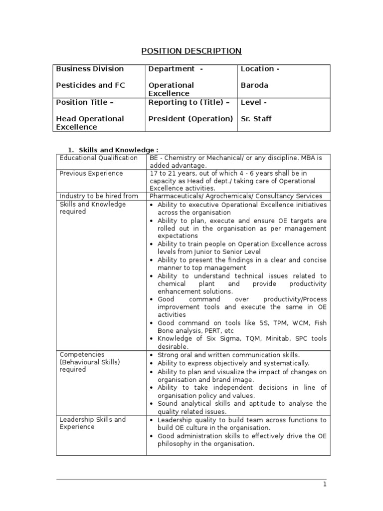 Head of Operational Excellence Role | PDF | Leadership | Economies
