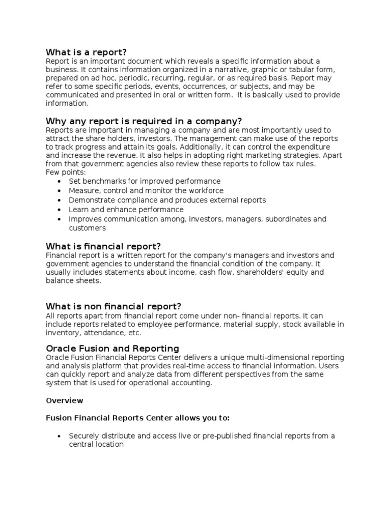 What Is A Report?: Fusion Financial Reports Center Allows You To | PDF ...