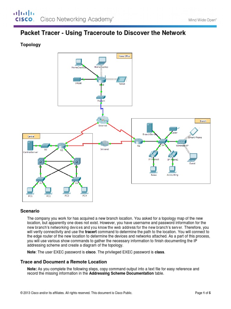 4.1.1.8 Packet Tracer - Using Traceroute To Discover The Network ...