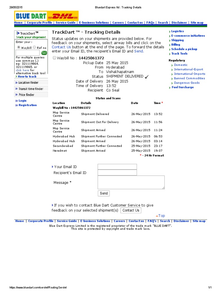 Bluedart Express LTD - Tracking Details PDF | PDF | Information Technology | World Wide Web