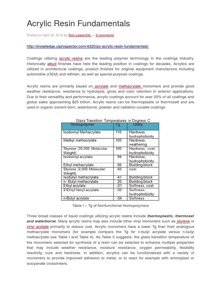 Acrylic Resin Fundamentals.docx | Poly(Methyl Methacrylate) | Cross Link