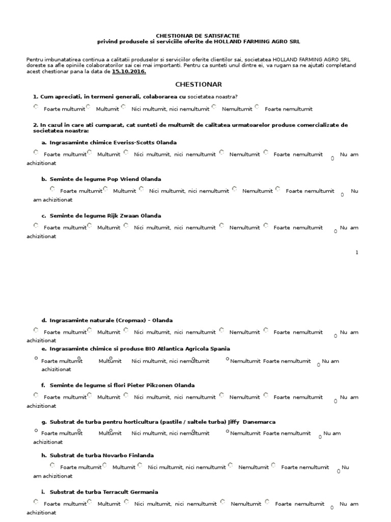 Chestionar de Satisfactie | PDF