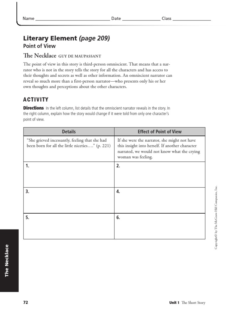 The Necklace Worksheets-0 PDF | PDF | Narration