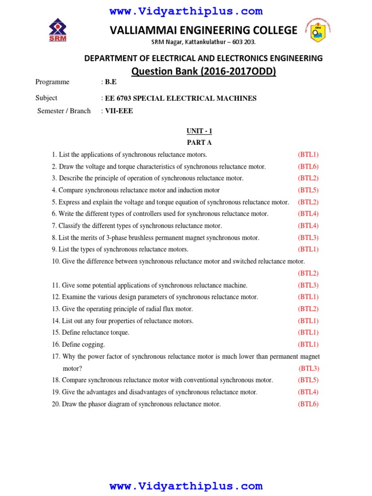Special Electrical Machines Question Bank | PDF | Electric Motor ...