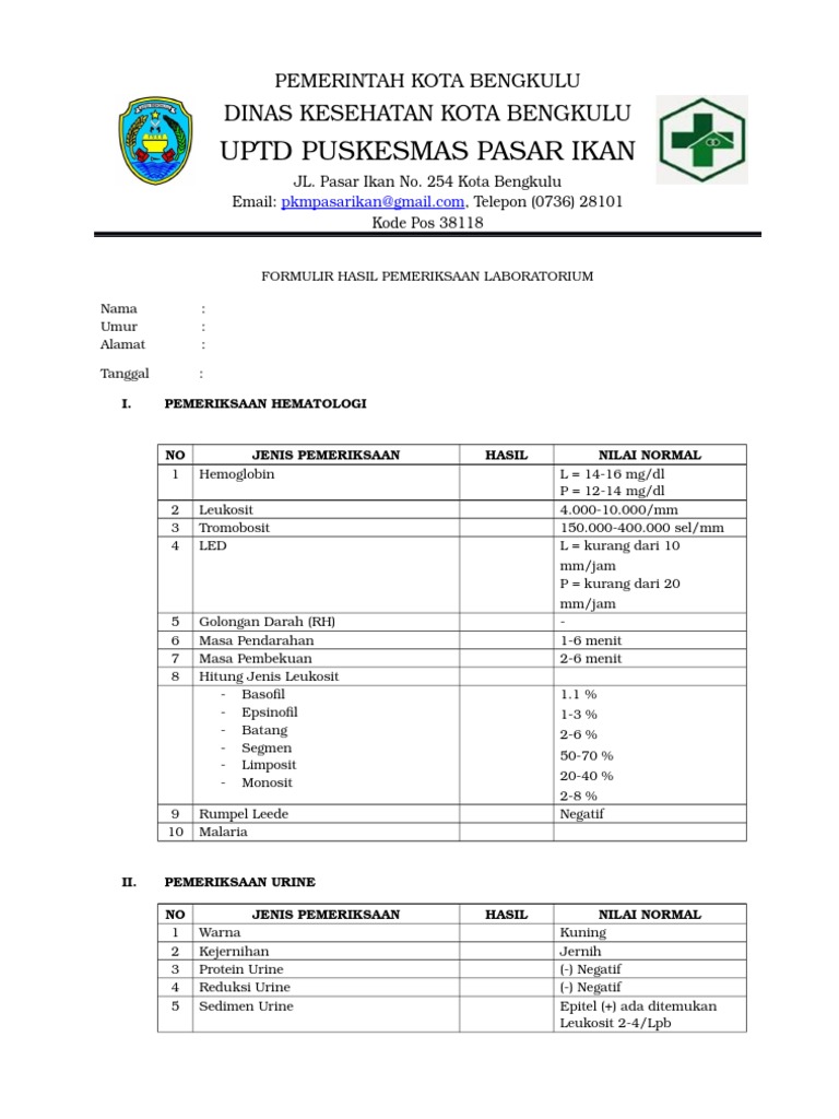 Formulir Hasil Pemeriksaan Laboratorium | PDF