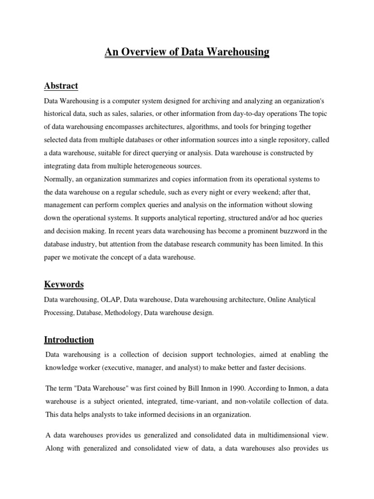 Overview of Data Warehousing Concepts | PDF | Data Warehouse | Databases