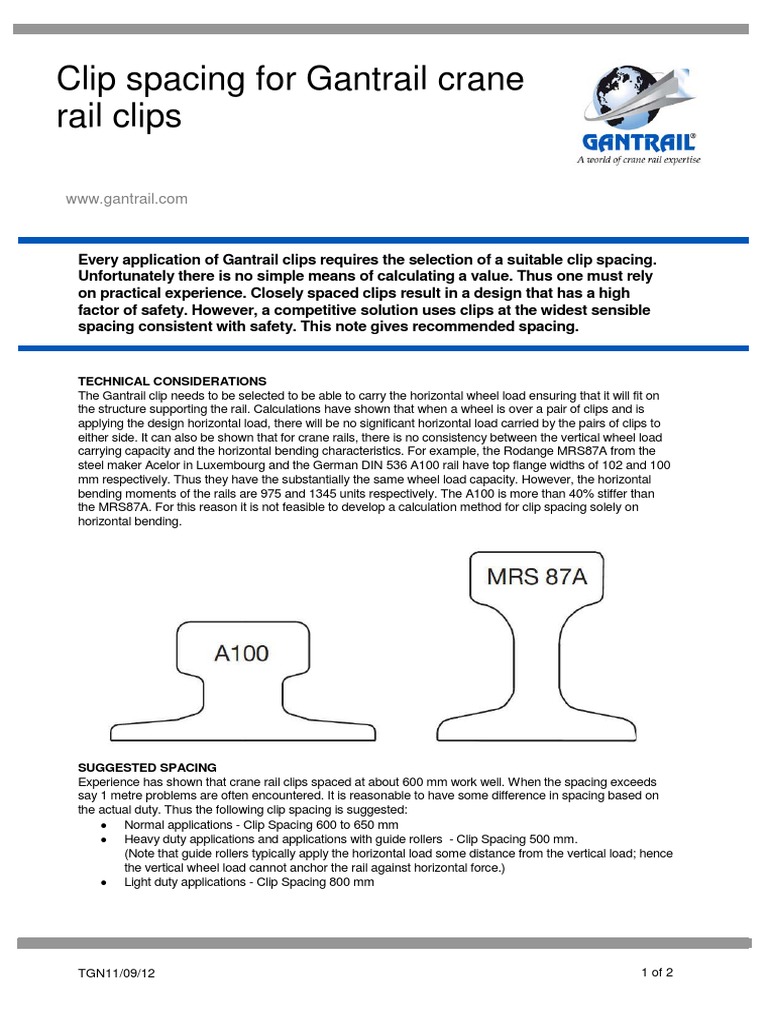 Gantrail Clip Spacing Guidelines | PDF | Crane (Machine) | Track (Rail ...