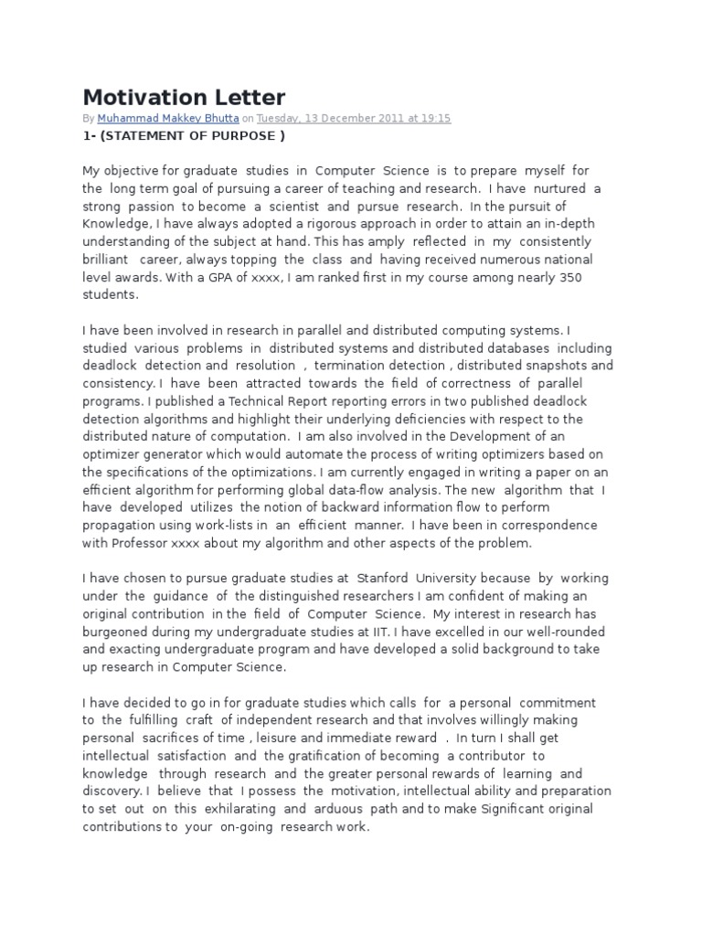 Motivation Letter #3 | PDF | Graduate School | Engineering