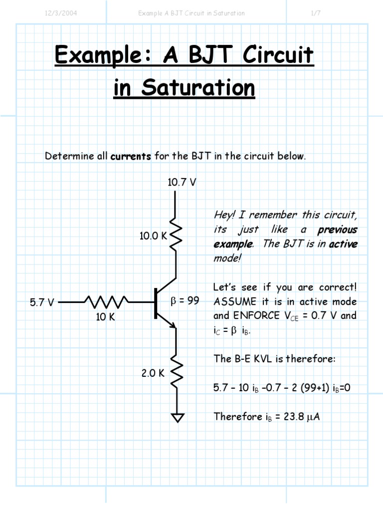 Example A BJT Circuit in Saturation Vce PDF | PDF | Bipolar Junction ...