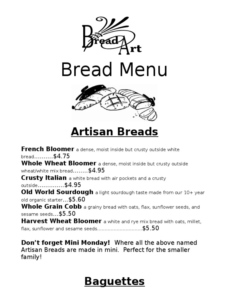 Bread Art Bakery Menu | PDF | Cakes | Desserts