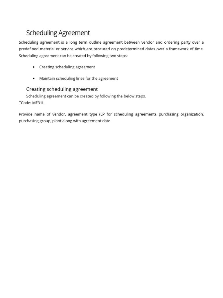 Scheduling Agreement Process | PDF
