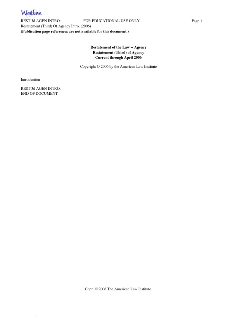 Restatement Third of Agency | PDF