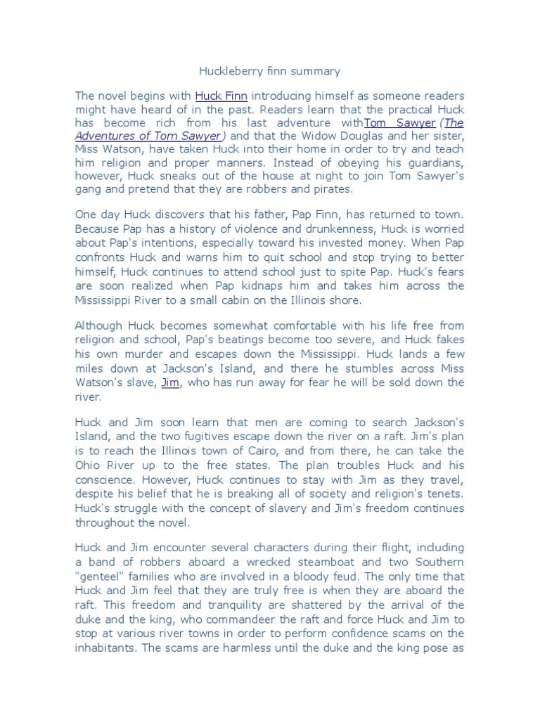 Huckleberry Finn Summary | PDF | Huckleberry Finn | Adventures Of ...