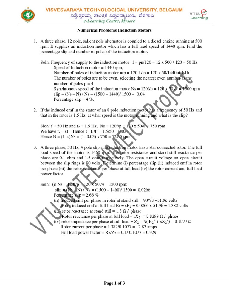 Numerical Problems Induction Motors | PDF