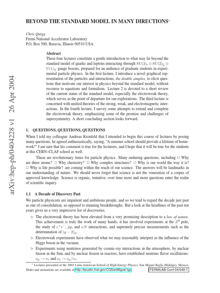 Quigg BSM Hep-Ph0404228 | PDF | Gauge Theory | Standard Model