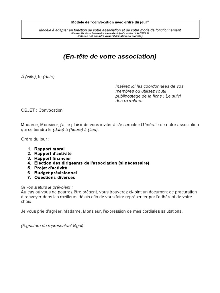 Modèle de convocation avec ordre du jour | PDF | Gouvernement | Business