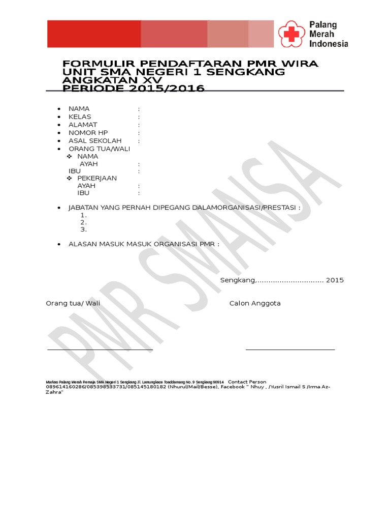 Formulir Pendaftaran Anggota PMR | PDF
