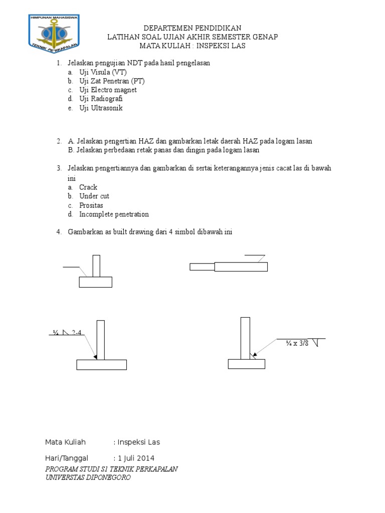 Bank Soal Inspeksi Las | PDF
