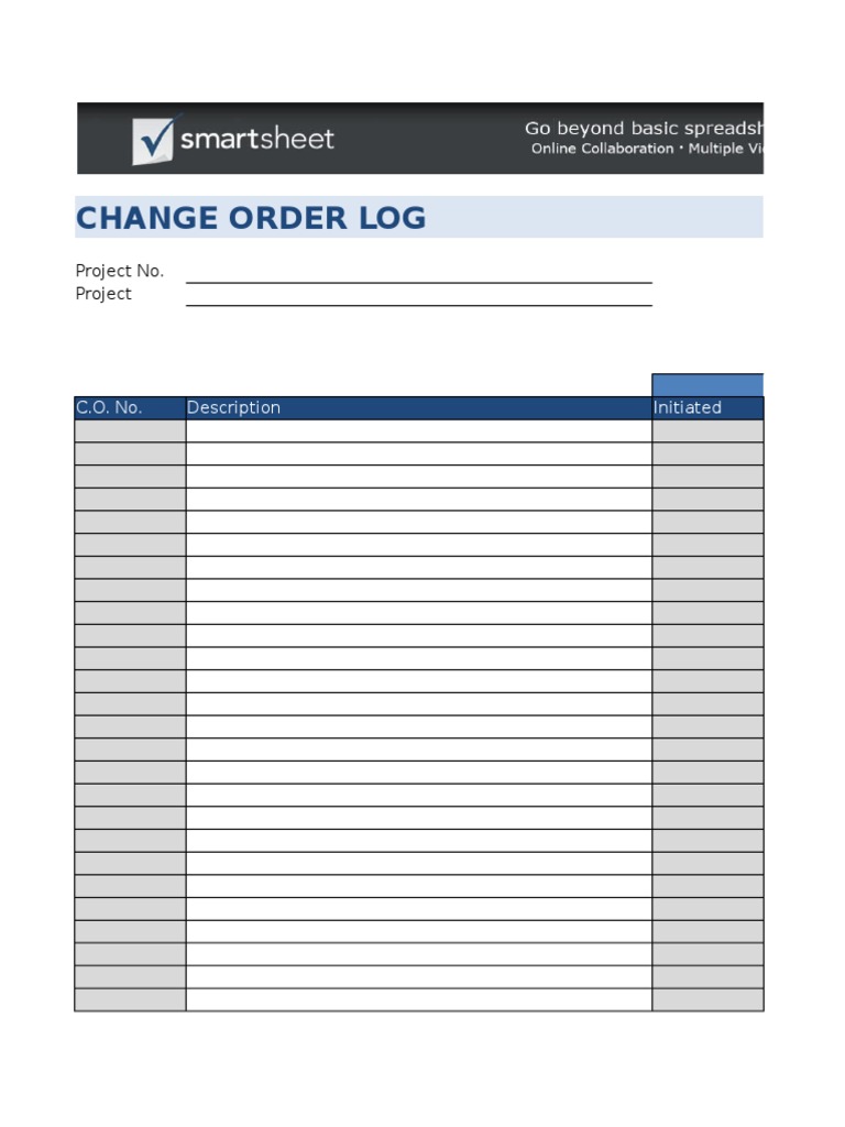 Excel Construction Project Management Template Change Order Log ...