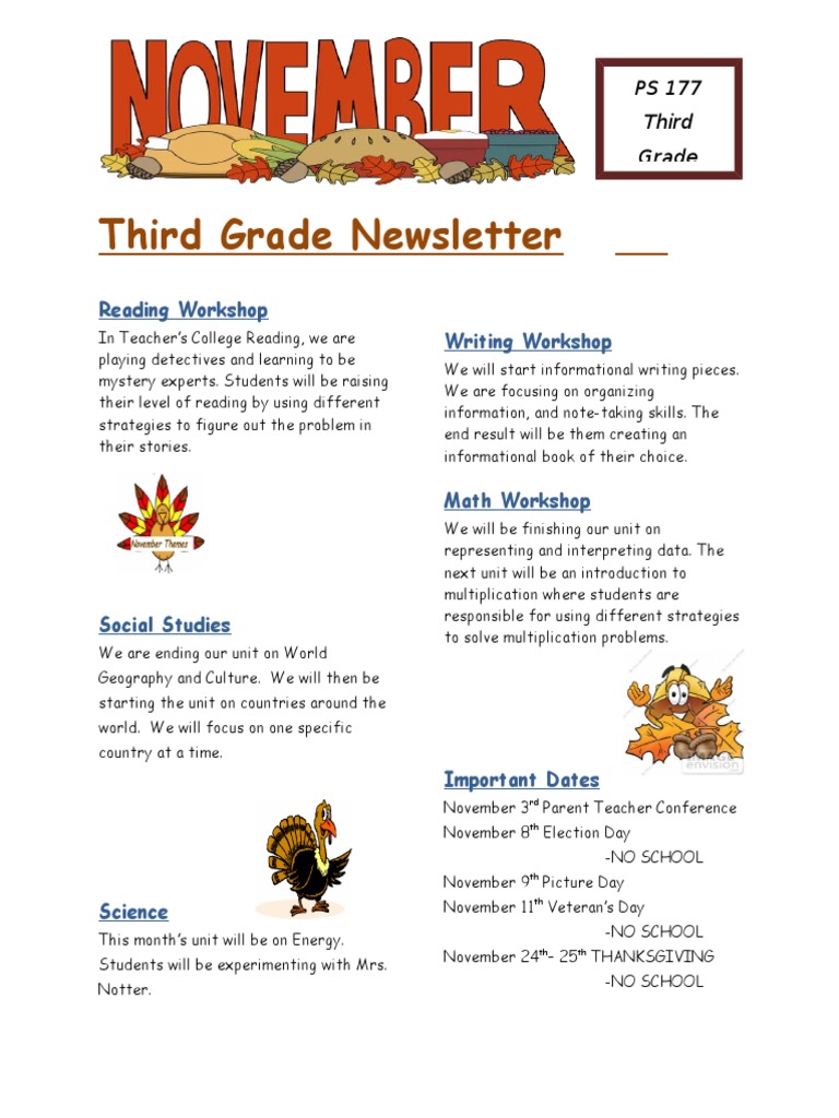 Third Grade Newsletter November | PDF | Language Arts & Discipline ...