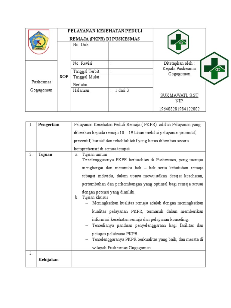 Sop PKPR | PDF | Pengembangan Diri | Kesehatan Holistik